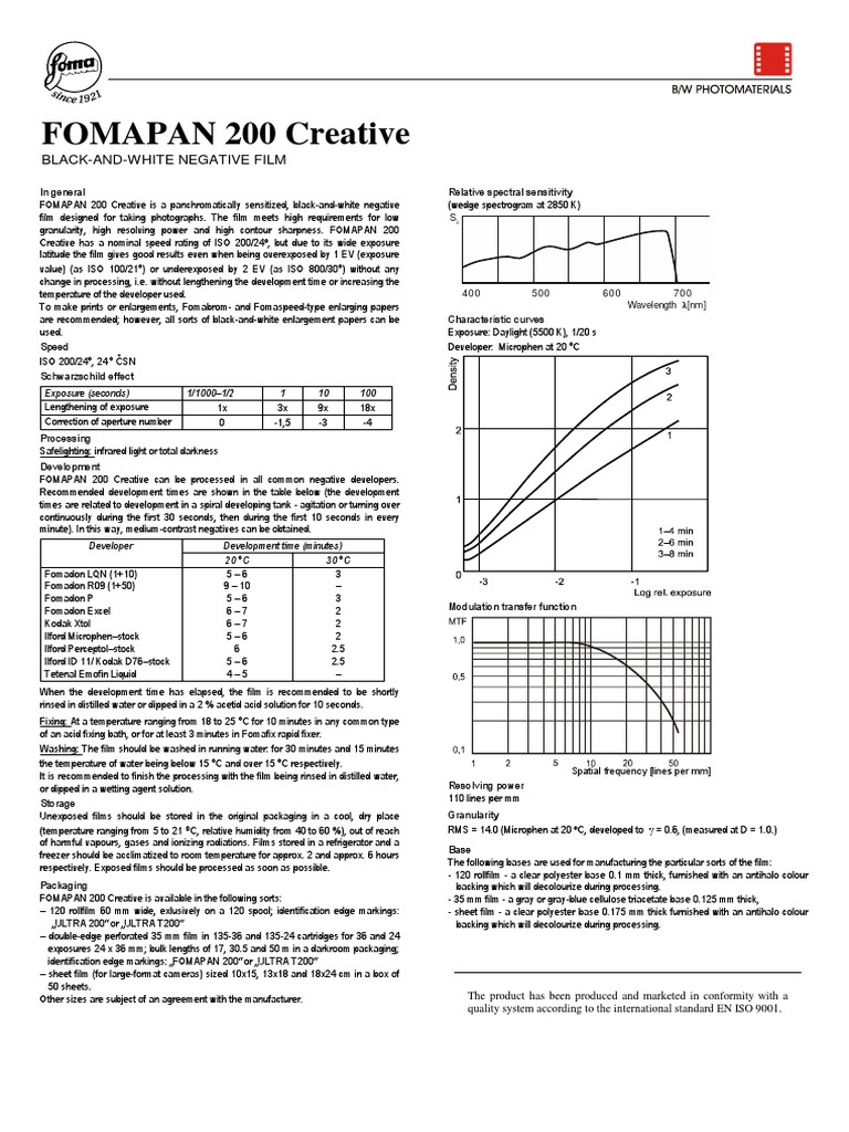 FOMAPAN 200 Creative: Black-And-White Negative Film | PDF | Exposure ...