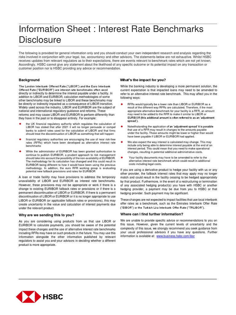 Interest Rate Benchmarks Disclosure | PDF | Libor | Interbank Lending ...