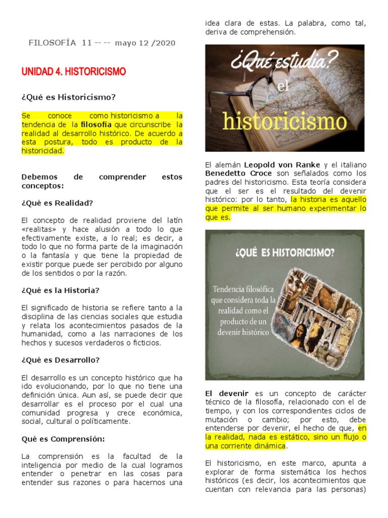 Unidad 4. - Historicismo | PDF | Realidad | Teorías filosóficas