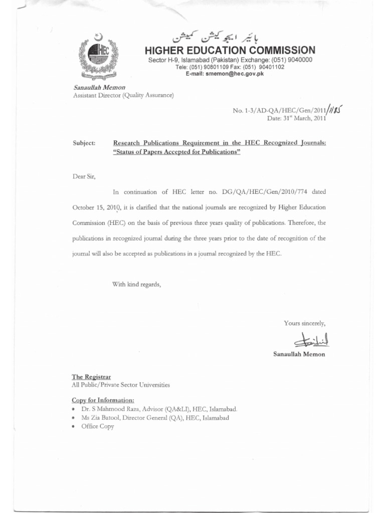 HEC Notification - HEC Recognized Previous 3 Years Publication in A ...