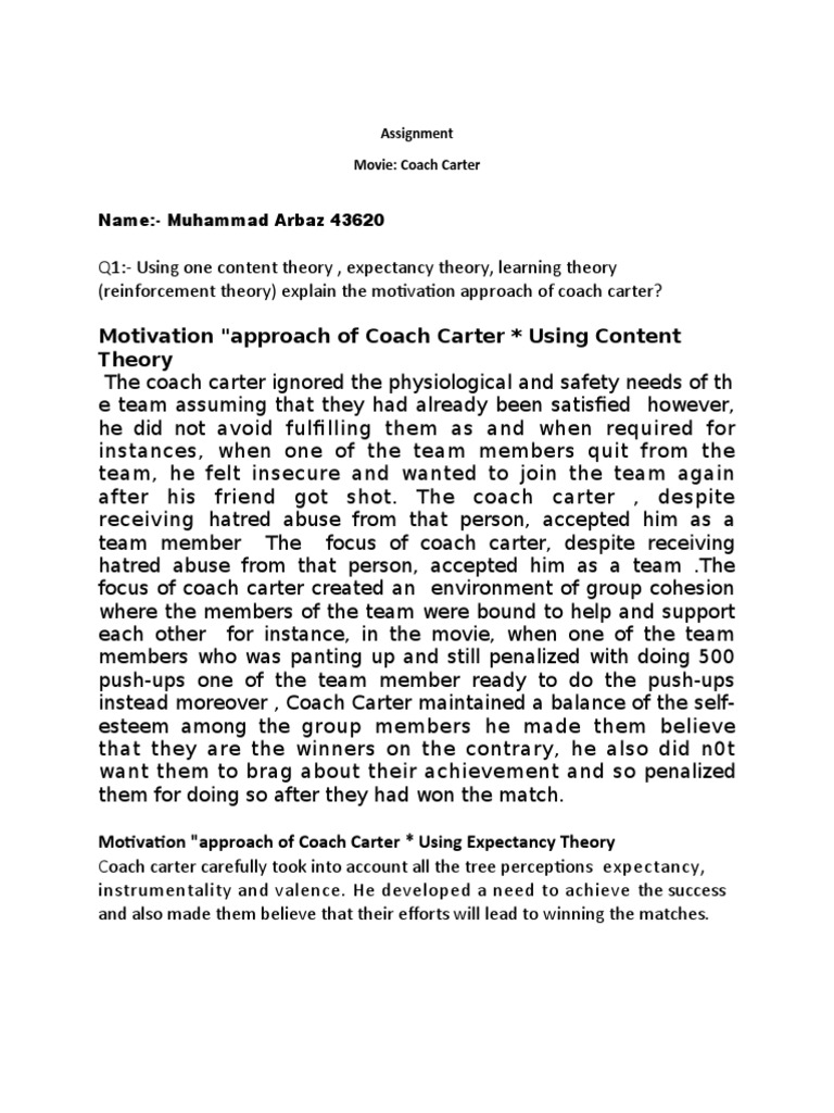 Asssigment 02 Coach Carter | PDF | Motivation | Motivational
