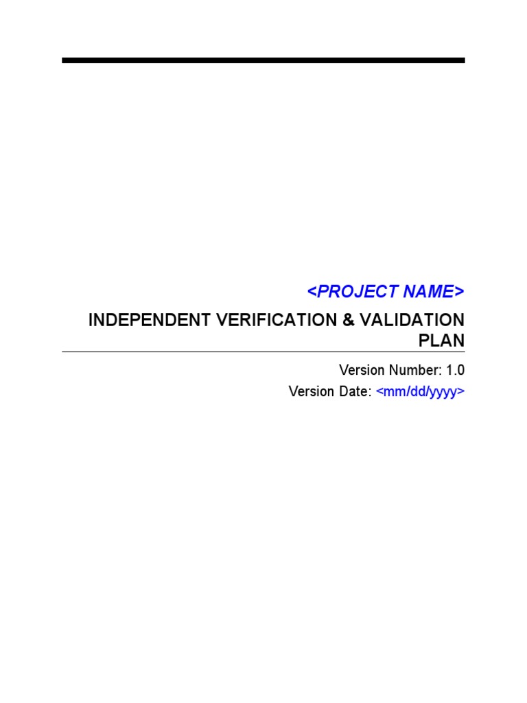 Independent Verification & Validation Plan | PDF | Verification And ...