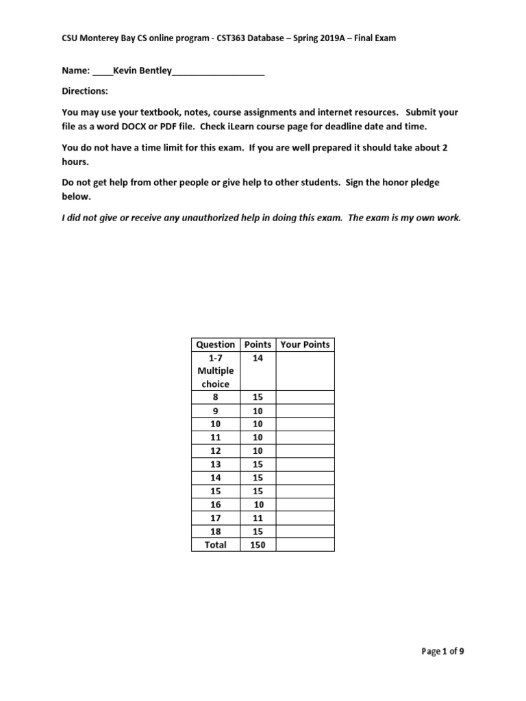 cst363 Final | PDF | Database Index | Databases