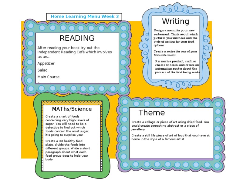 Home Learning Menu Week 3 | PDF