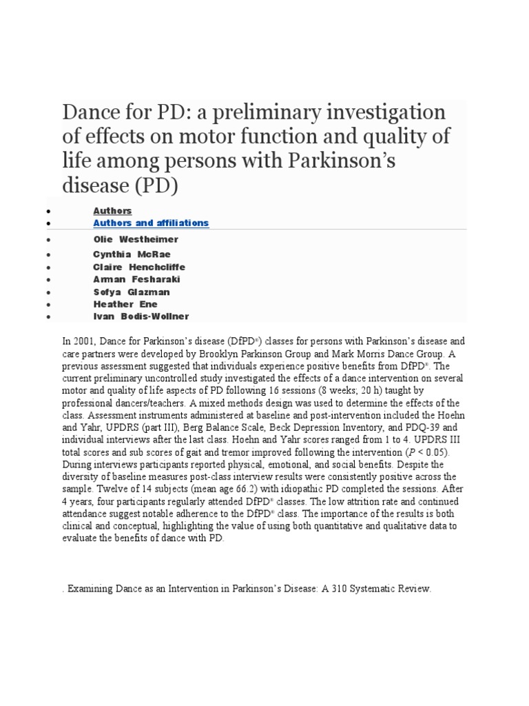 Dance For PD | PDF | High Intensity Interval Training | Parkinson's Disease