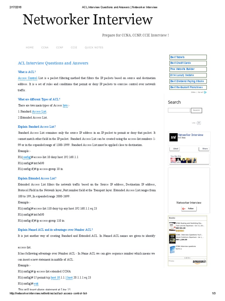 ACL Interview Questions and Answers - Networker Interview | PDF | Internet Protocols | Network ...
