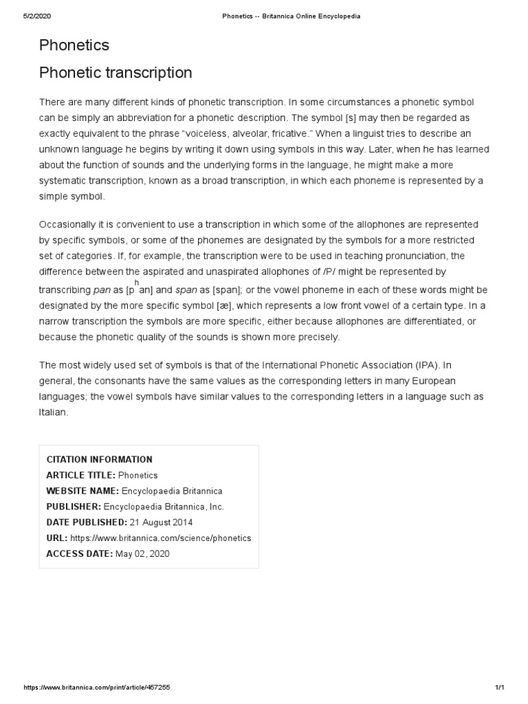 Phonetic Transcription - Britannica Online Encyclopedia | PDF ...