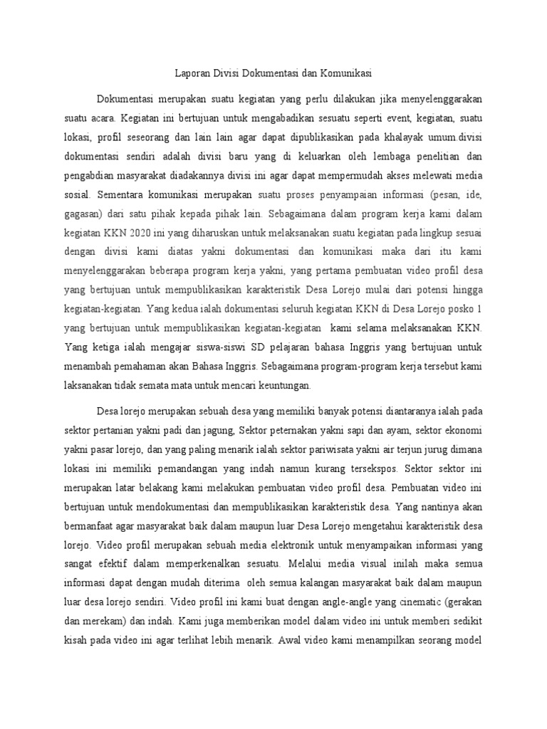 Laporan Divisi Dokumentasi Dan Komunikasi | PDF