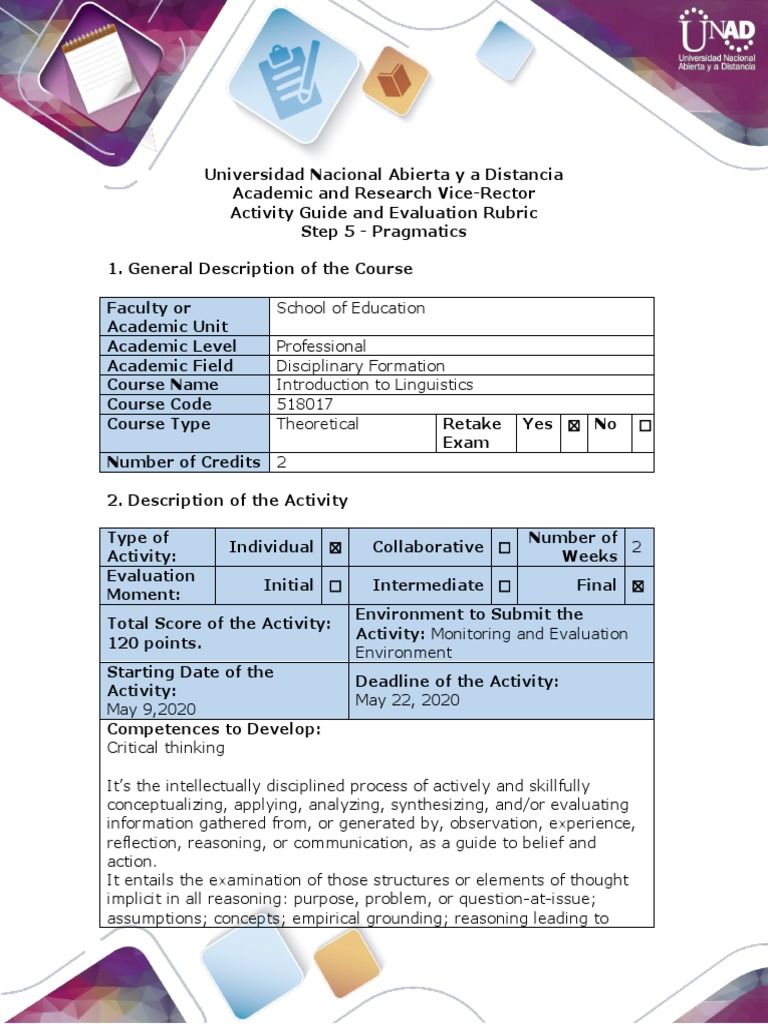 Activity Guide and Evaluation Rubrics - Step 5 - Pragmatics | PDF ...