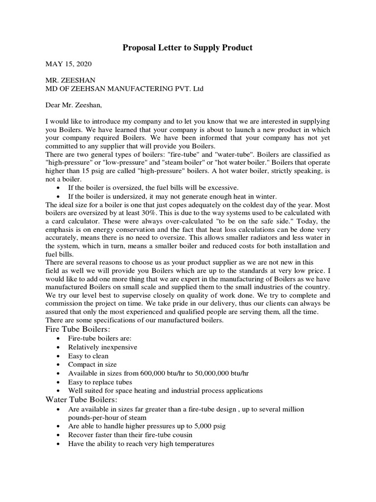 Proposal Letter Bsme01163103 PDF | PDF | Boiler | Home Appliance