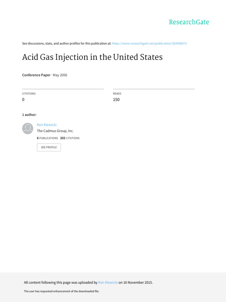 Acid Gas Injection Practices in the US | PDF | Carbon Sequestration ...