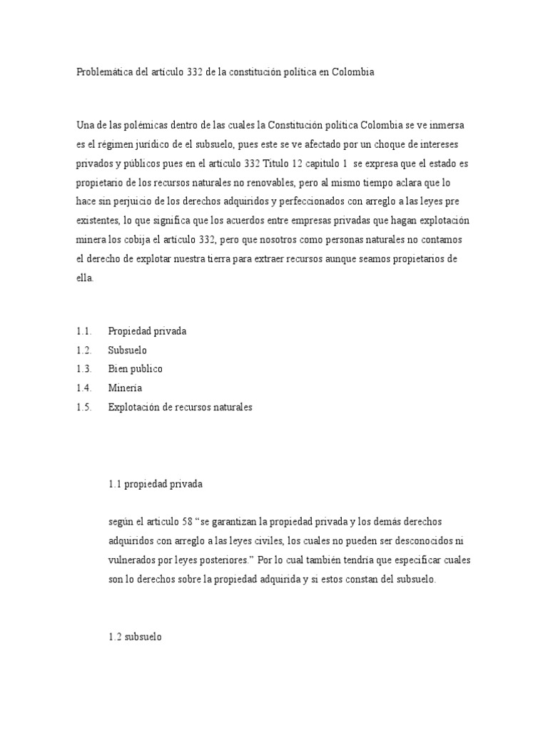 Problemática Del Artículo 332 de La Constitución Política en Colombia-1 ...