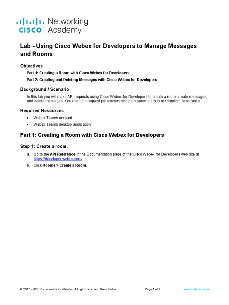 2.1.4.7 Lab - Using Cisco Webex For Developers To Manage Messages and Rooms | PDF | Application ...