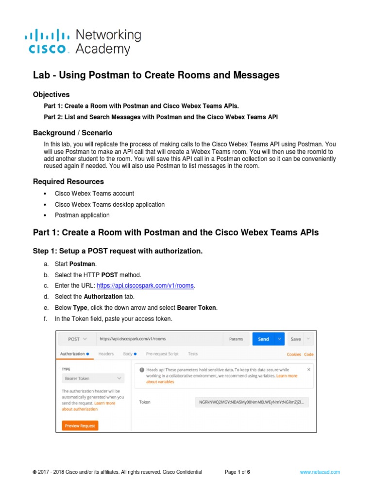 2.2.2.7 Lab - Using Postman To Create Rooms and Messages PDF | PDF | Application Programming ...