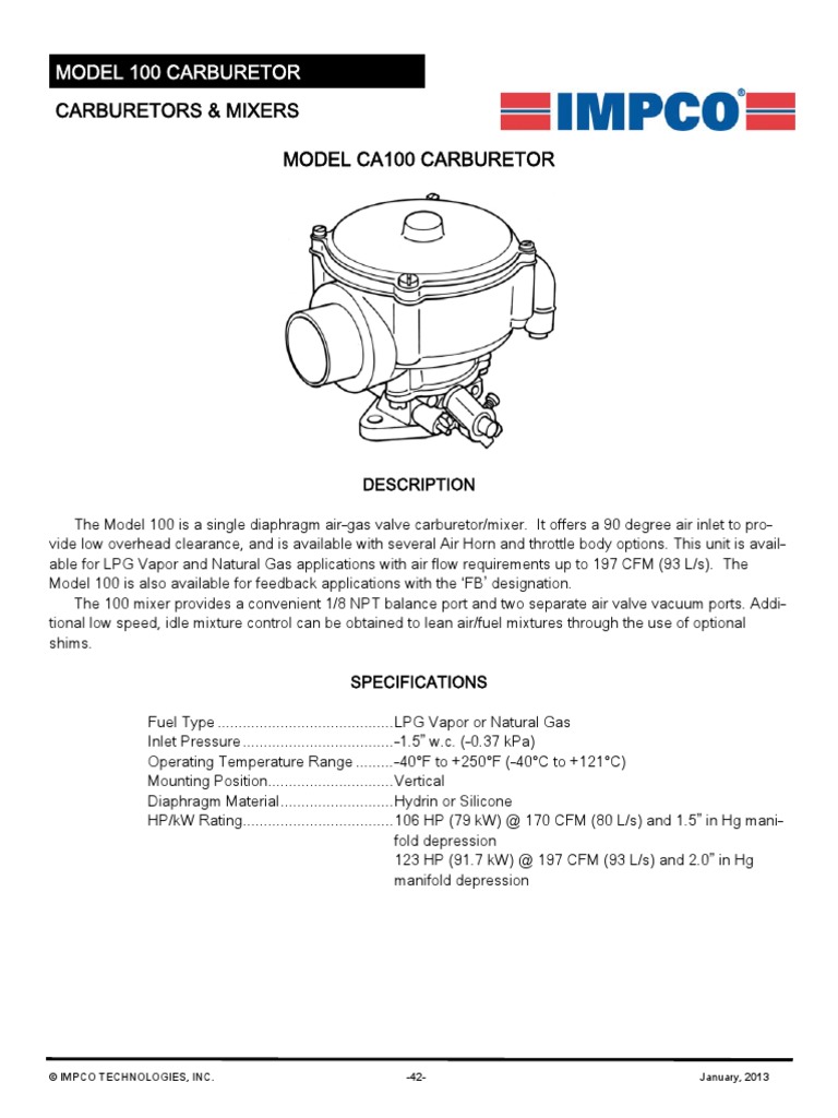 IMPCO Model CA100 Caburetor | PDF | Carburetor | Engines