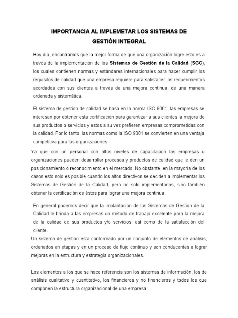 Sistemas de Gestión Integral y Calidad | PDF | Gestión de la calidad ...