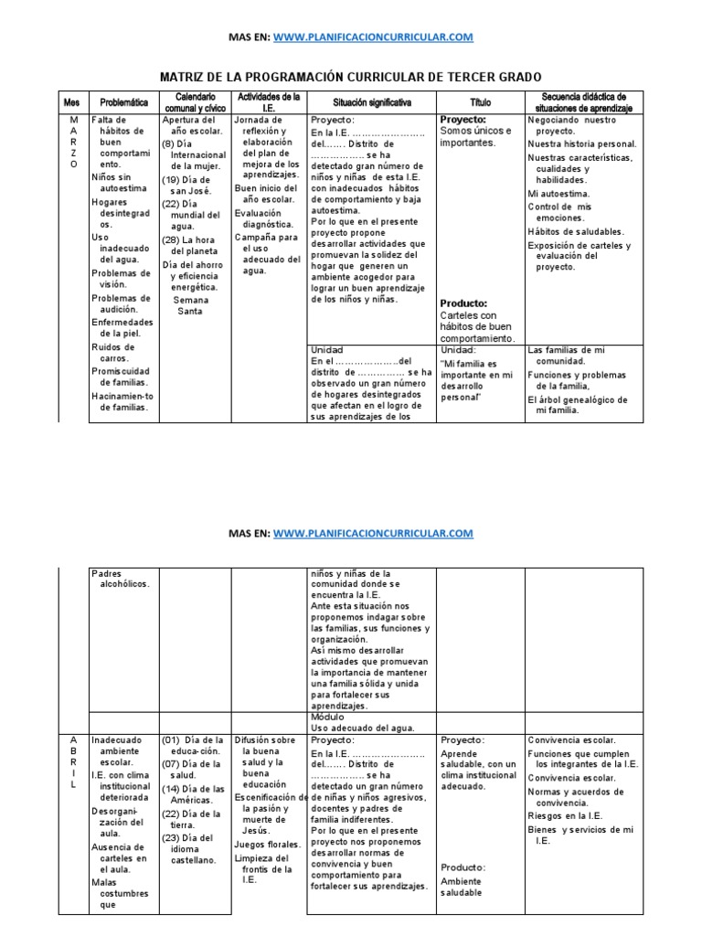 Matriz de La Programación Curricular de Tercer Grado | PDF | Abuso ...
