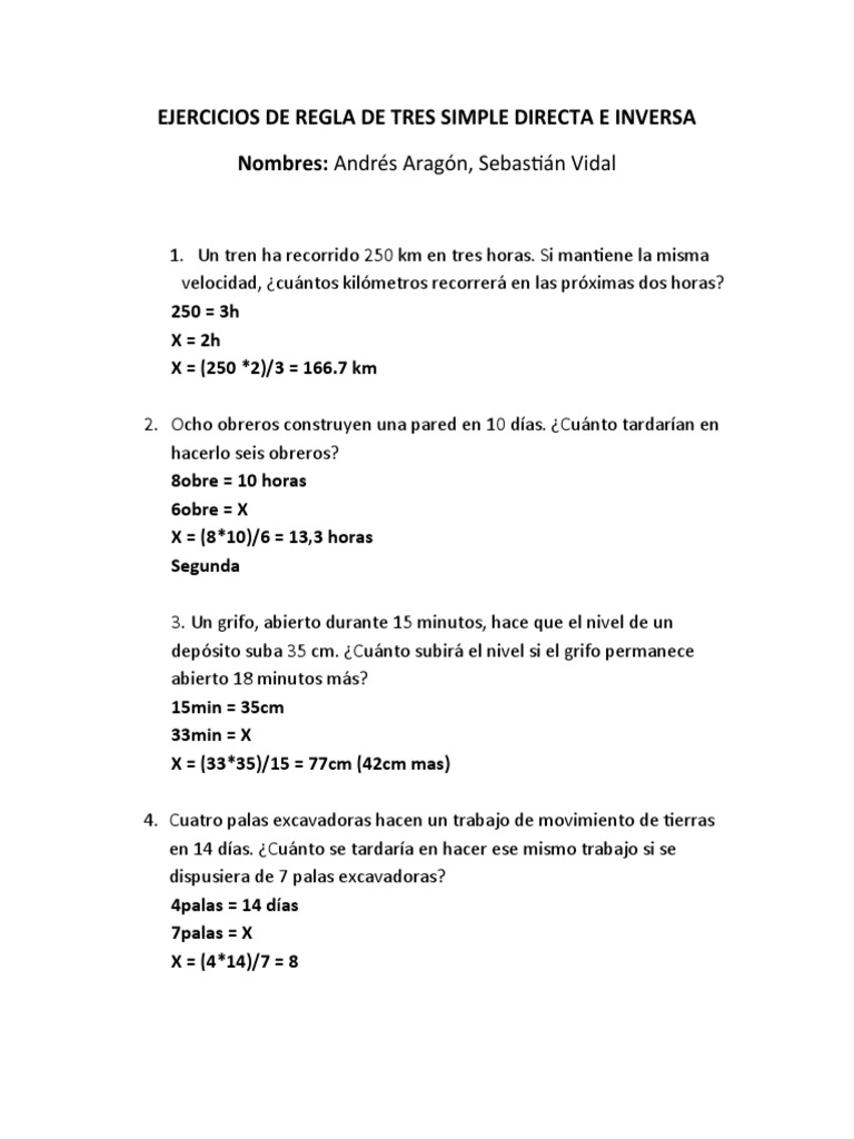 Ejercicios de Regla de Tres Simple Directa e Inversa | PDF