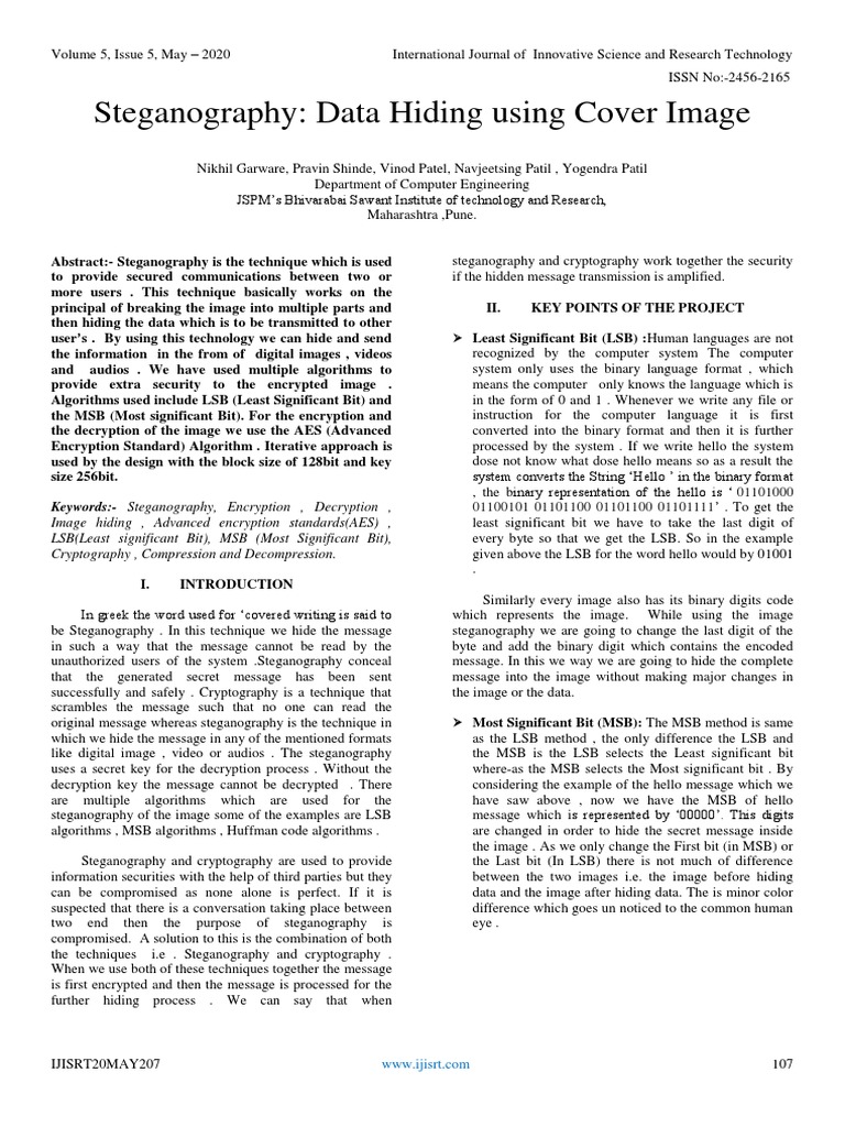 Steganography Data Hiding Using Cover Image | PDF | Cryptography | Key (Cryptography)