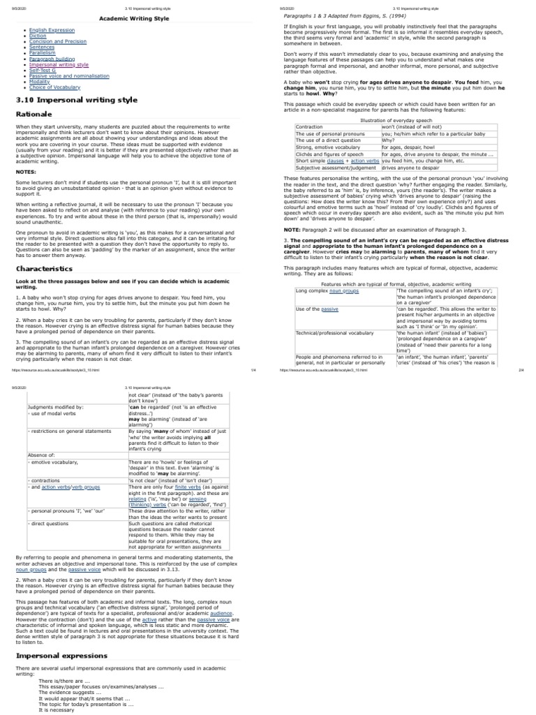 Understanding Impersonal Writing Style | PDF | Grammar | Syntax