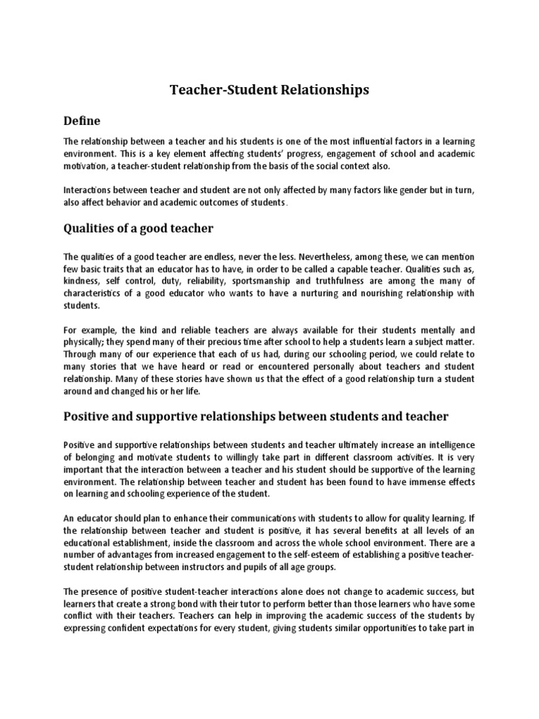 Teacher Student Relationship | PDF | Teachers | Self Esteem