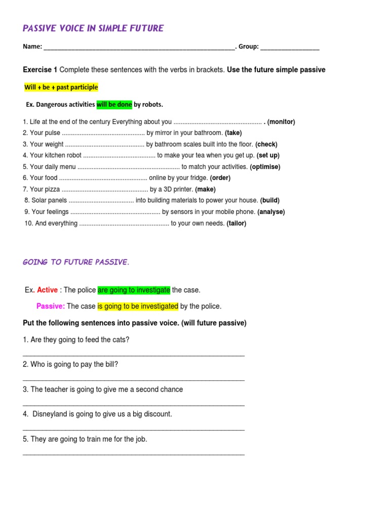 Future Simple Passive Voice Exercises | PDF | Teaching Methods & Materials