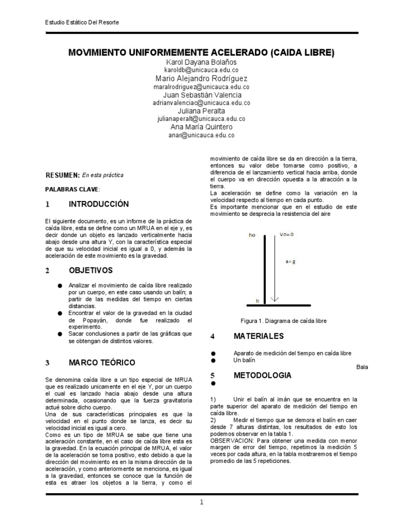 Informe Caida Libre | PDF | Aceleración | Gravedad
