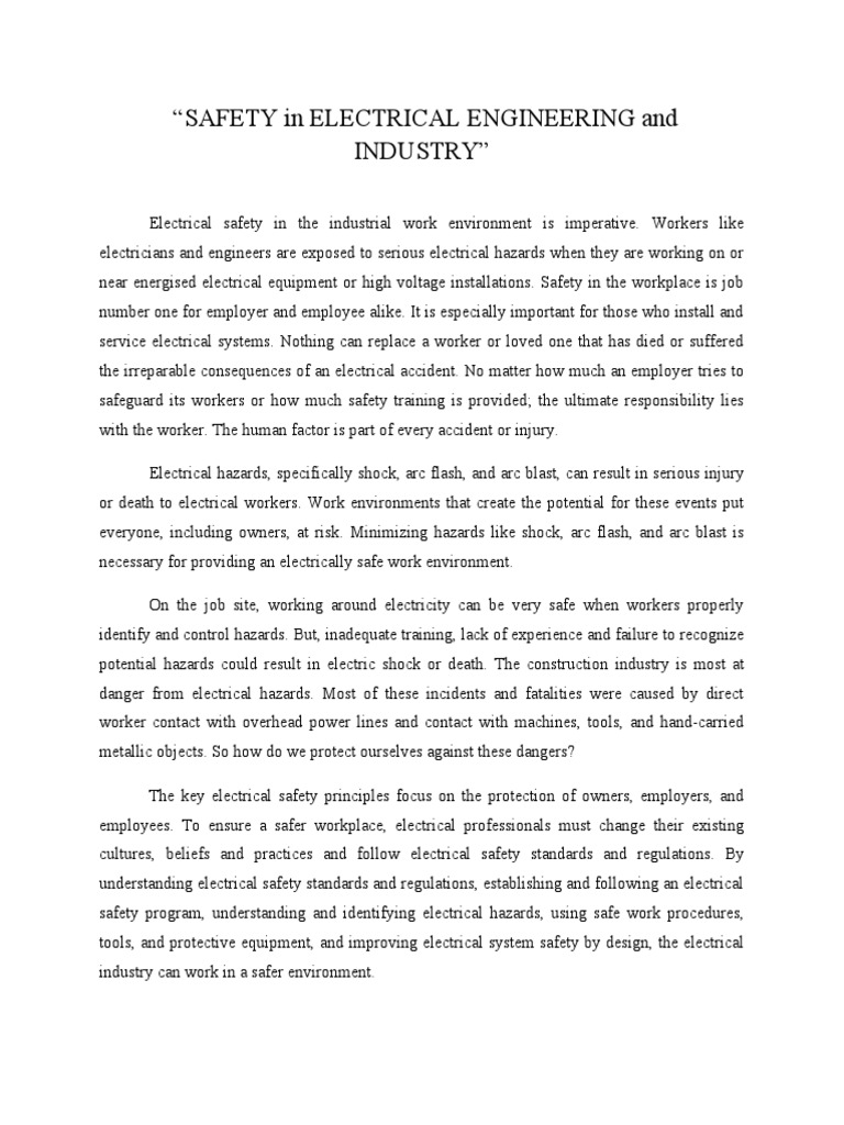 Safety in Electrical Engineering and Industry | PDF