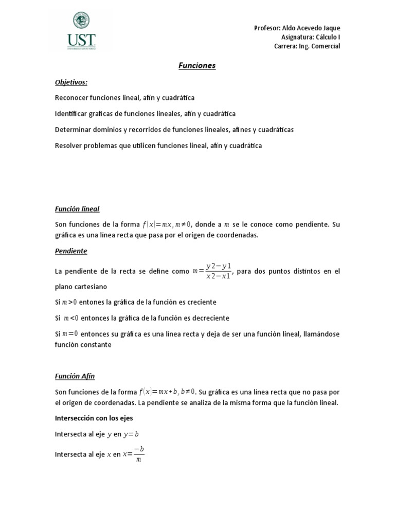 Funcion Lineal y Cuadratica | PDF | Línea (geometría) | Pendiente