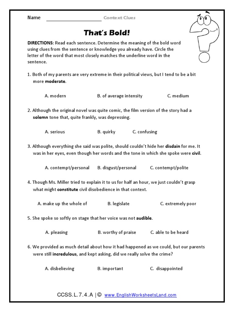 That's BOLD-Context Clues-Exercise | PDF