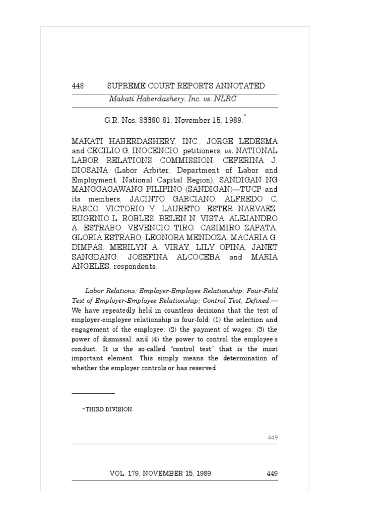Makati Haberdashery, Inc., Et Al. v. NLRC, LA Diosana, SANDIGAN, TUCP ...