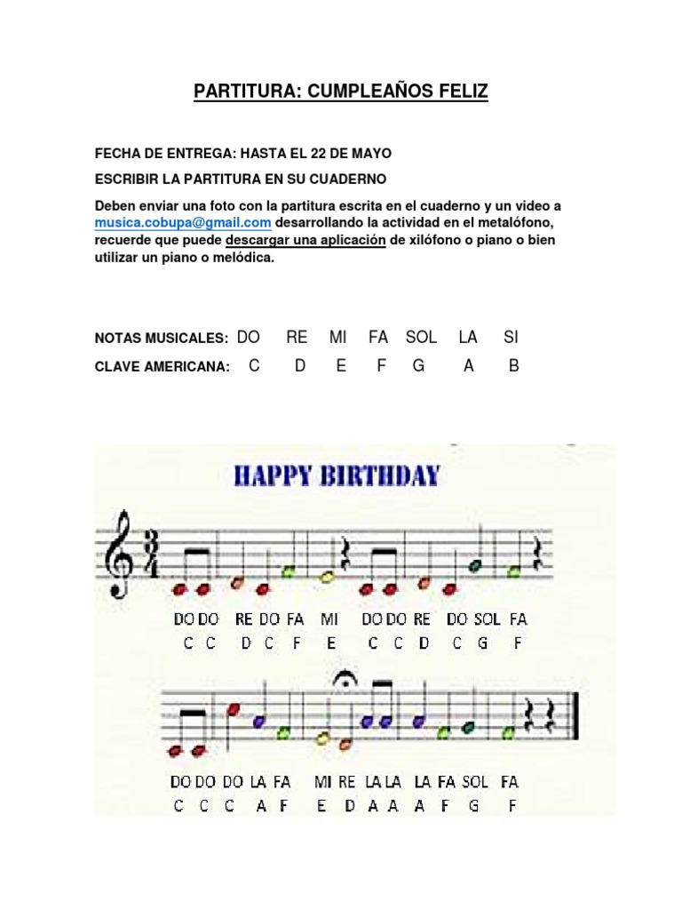 Partitura Cumpleaños Feliz para Piano | PDF | Estudios de idiomas ...