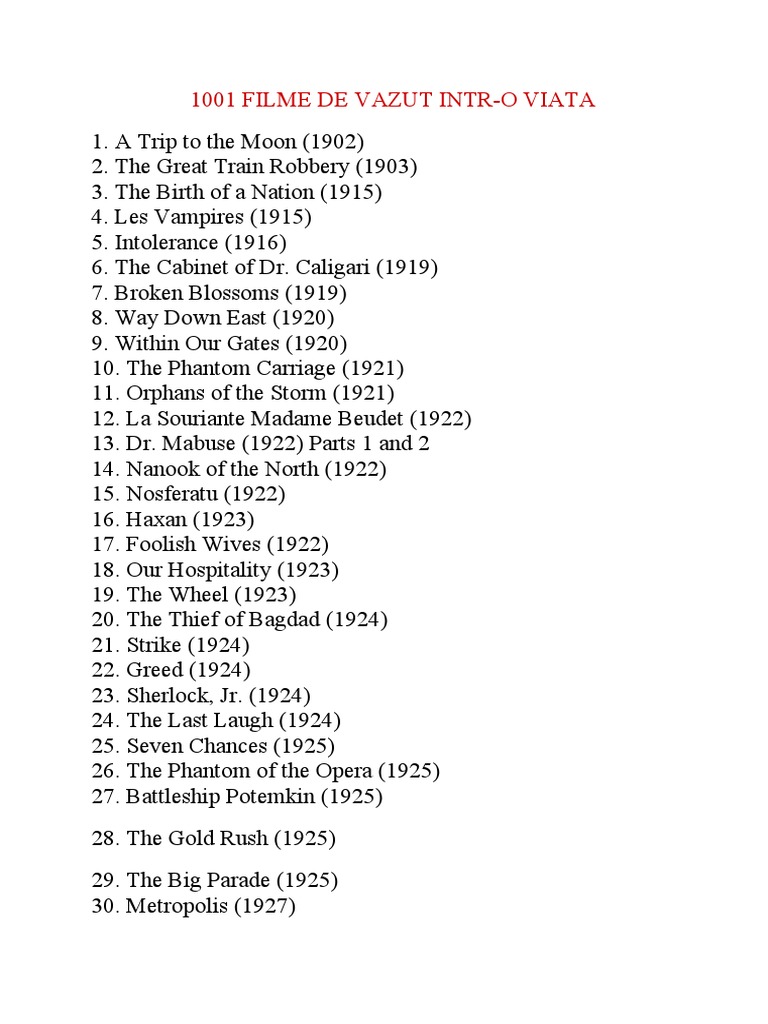 1001 Filme de Vazut Intr-O Viata | PDF
