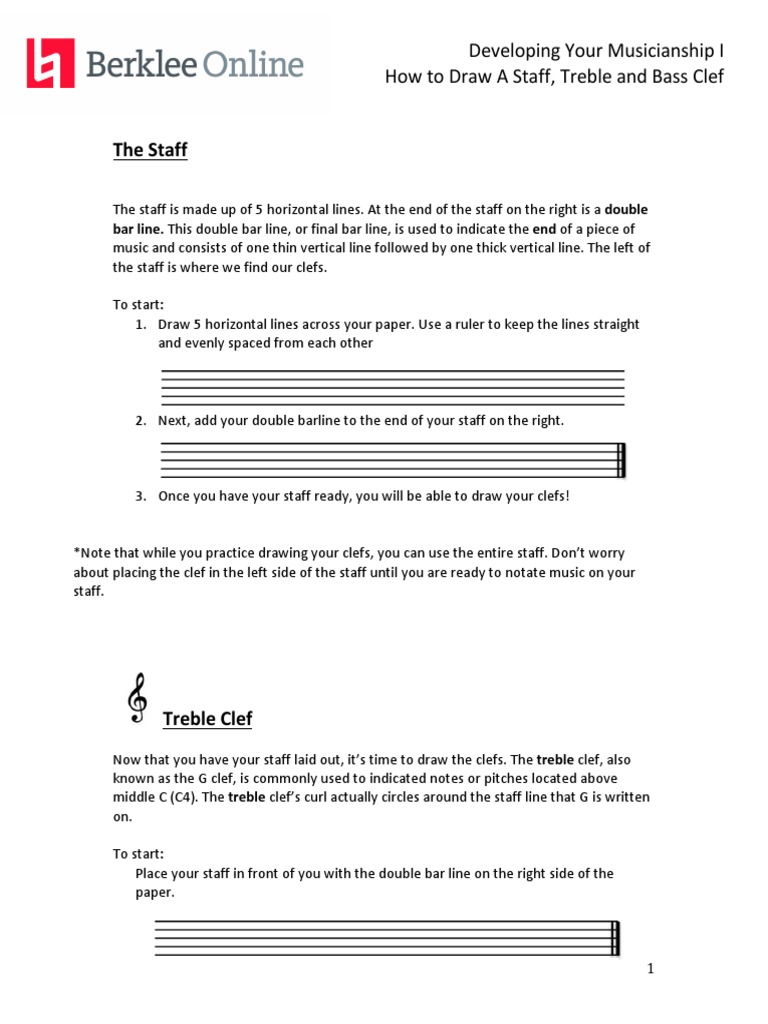 How To Draw A Staff, Treble and Bass Clef | PDF | Clef | Elements Of Music