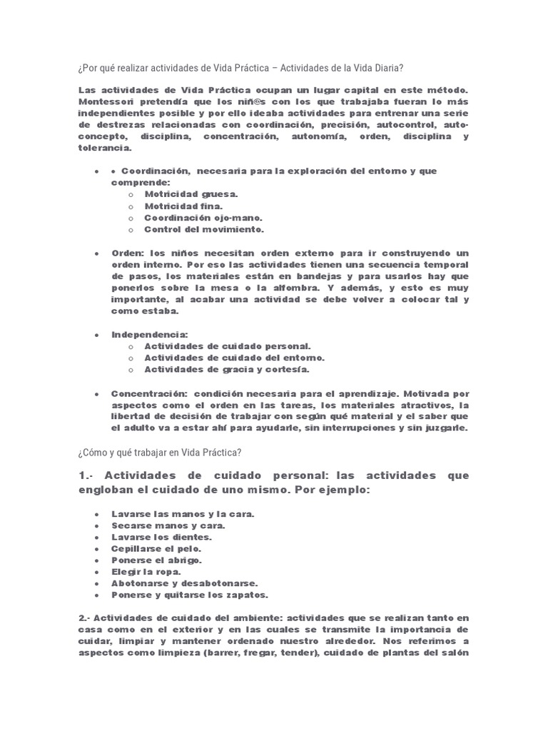 Vida Práctica | PDF | Educación Montessori