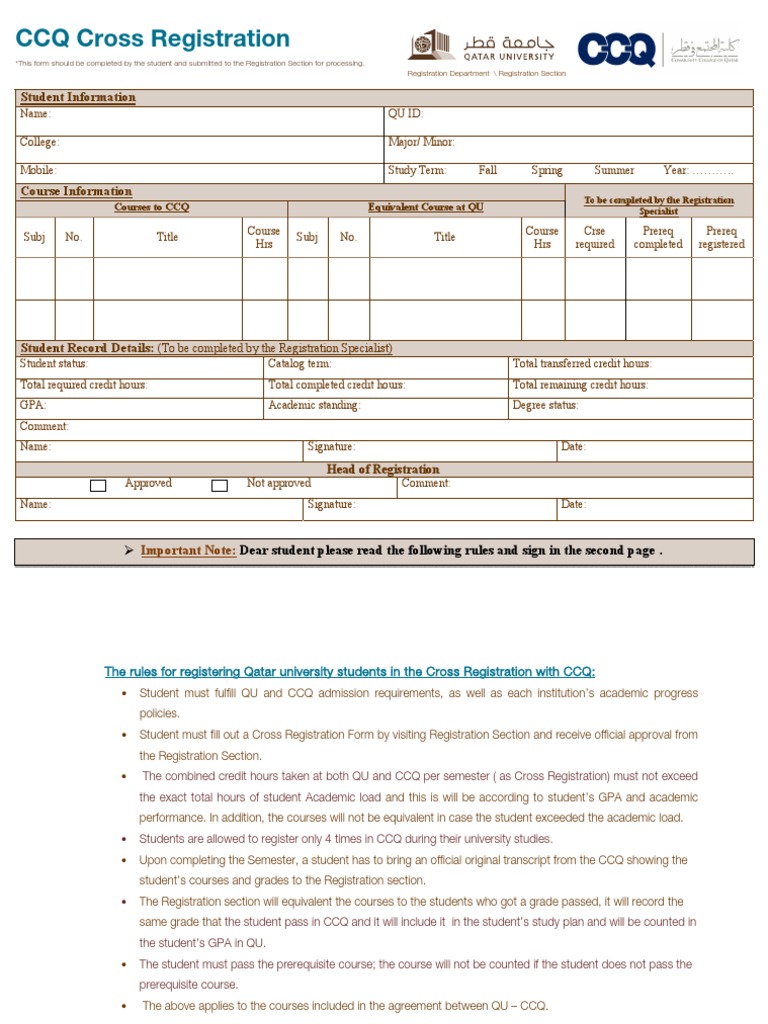 CCQ Cross Registration: Student Information | PDF | Course Credit ...
