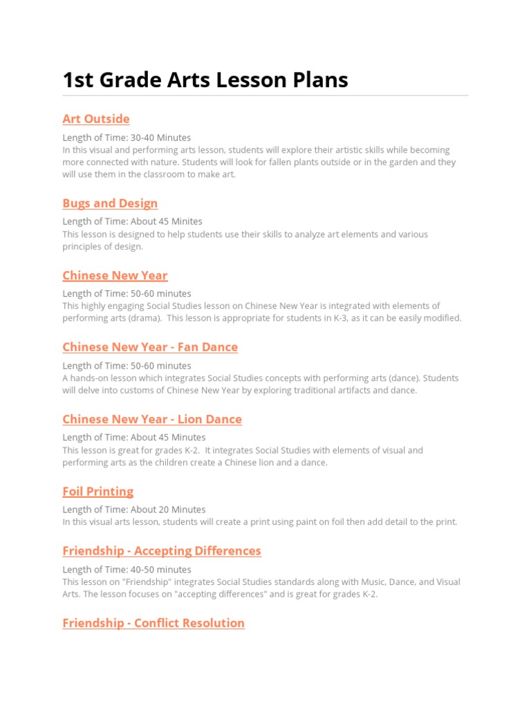 1st Grade Arts Lesson Plans: Art Outside | PDF | Lesson Plan ...