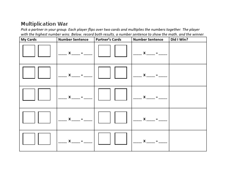 Multiplication War | PDF