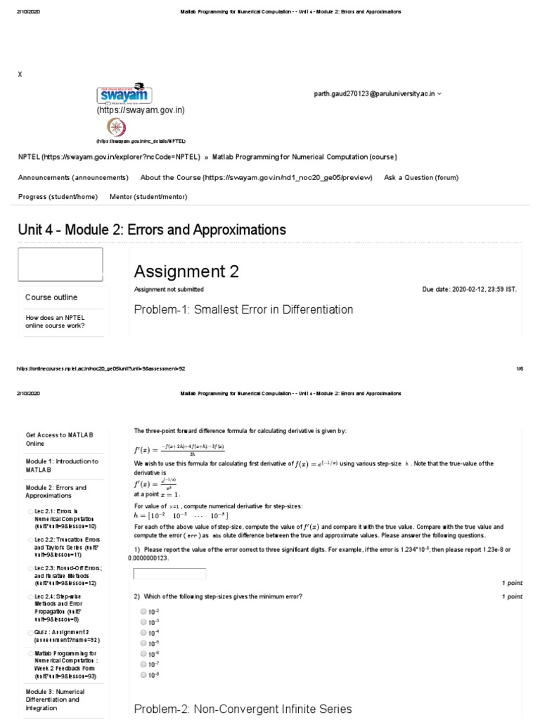 Matlab Programming For Numerical Computation - Unit 4 - Module 2 - Errors and Approximations ...