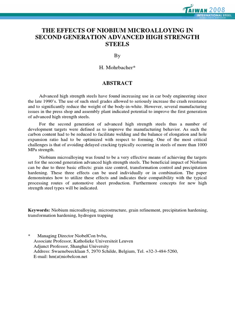 The Effects of Niobium Microalloying in Second Generation Advanced High Strength Steels | PDF ...
