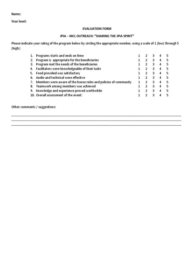 Jpia MCL Outreach Evaluation Form | PDF