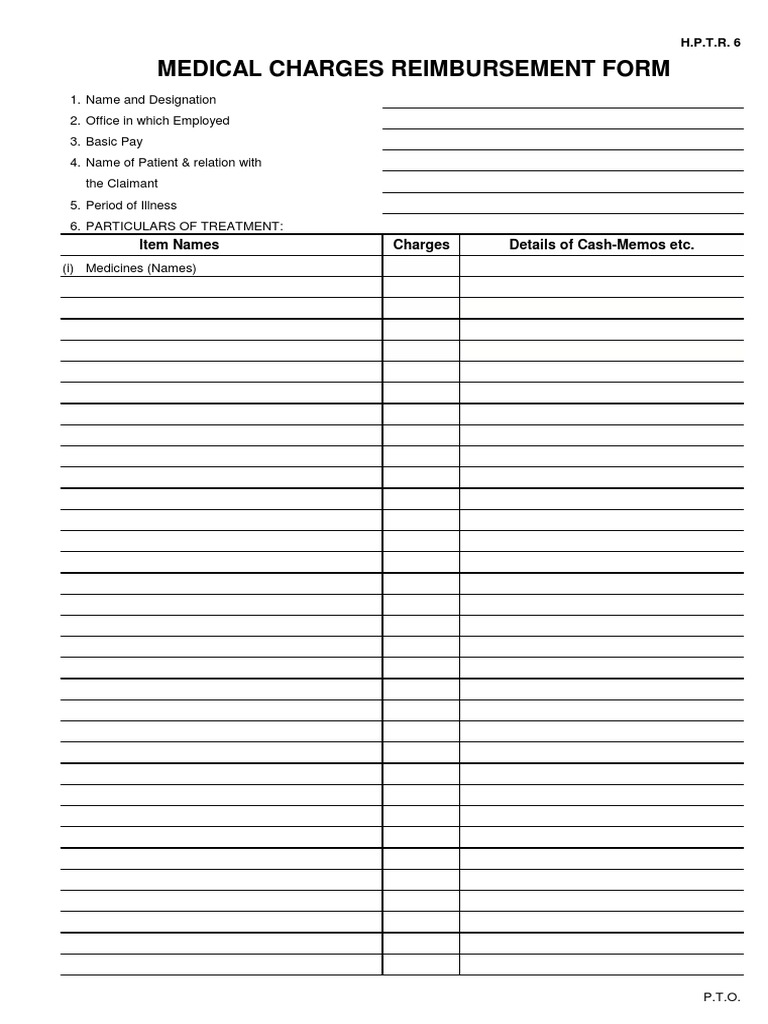 Medical Charges Reimbursement Form: Item Names Charges Details of Cash ...