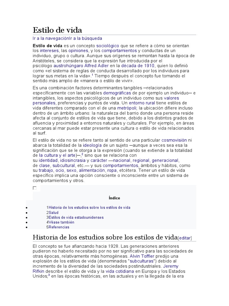 Origen del concepto de estilo de vida | PDF | Estilo de vida ...