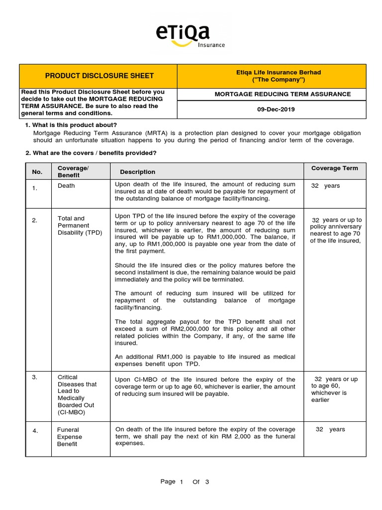 Product Disclosure Sheet | PDF | Life Insurance | Insurance