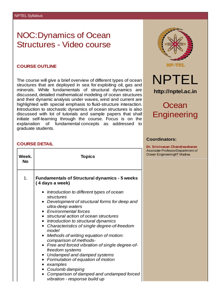 Nptel: NOC:Dynamics of Ocean Structures - Video Course | PDF | Normal ...