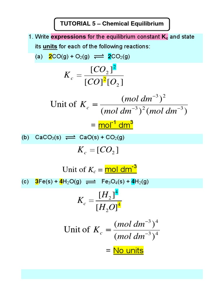 Topic 05 Chemical Equilibrium Tutorial PDF | PDF | Reaction Rate ...