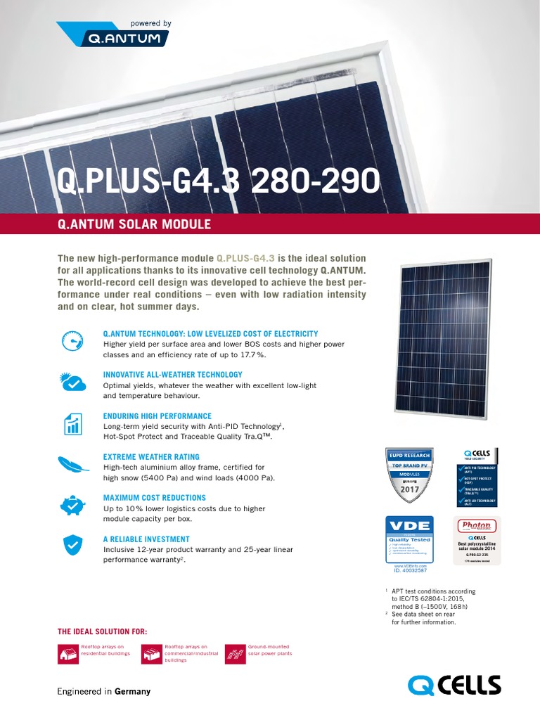Q.PLUS-G4.3 280-290: Q.Antum Solar Module | PDF | Solar Panel | Electricity
