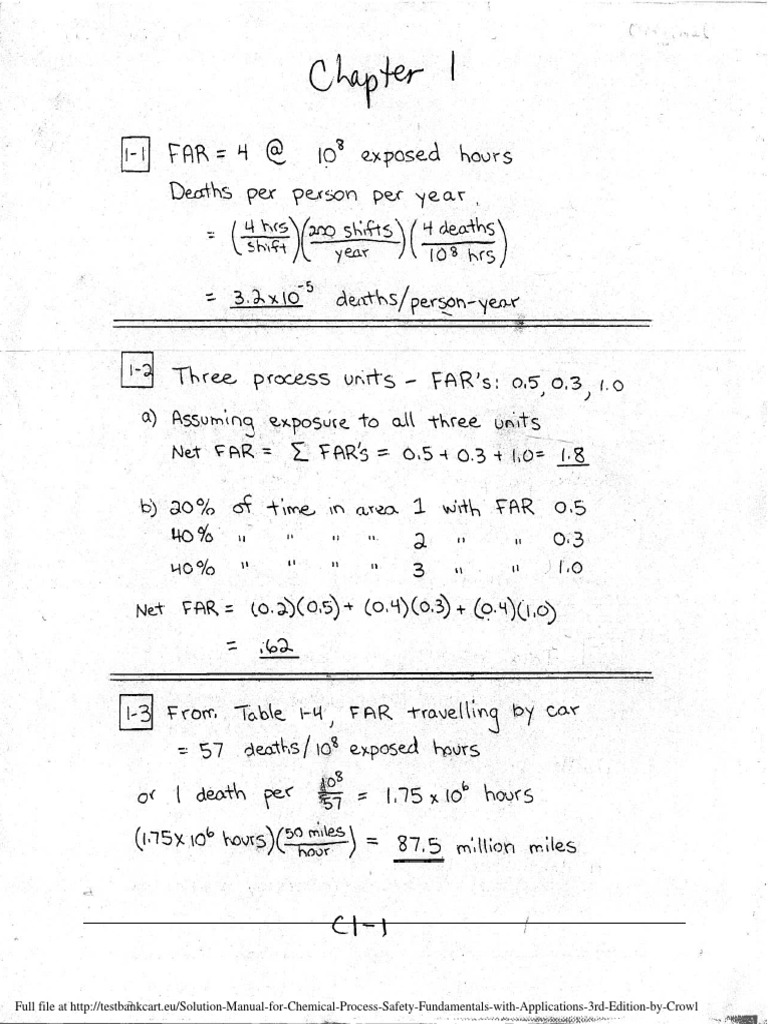 Solution Manual Chapter 1 of Daniel A. Crowl and Joseph F. Louvar | PDF