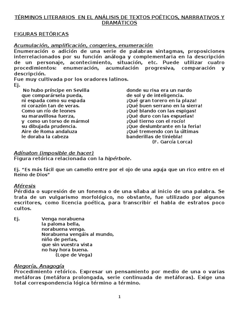 Términos Literarios en El Análisis de Textos Poéticos | PDF | Metáfora ...
