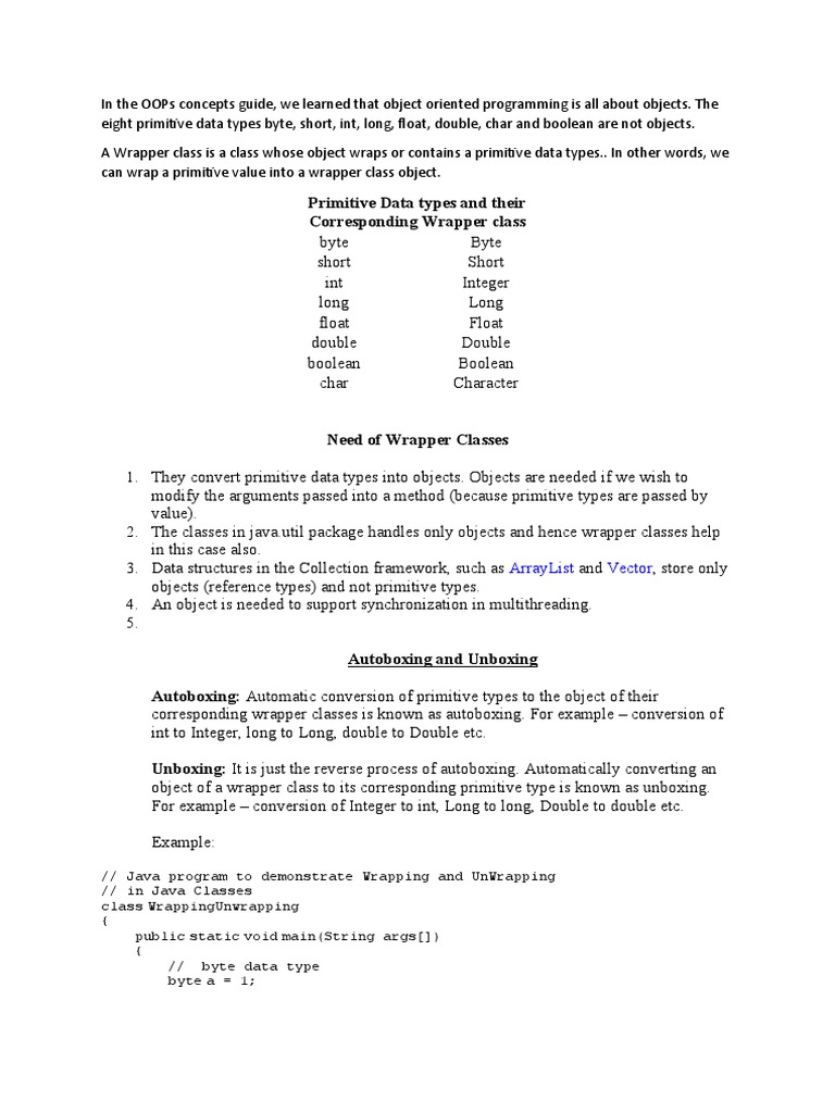 Wrapper Class | PDF | Integer (Computer Science) | Parameter (Computer Programming)
